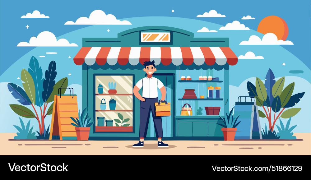 Vibrant storefront with entrepreneur art Vector Image