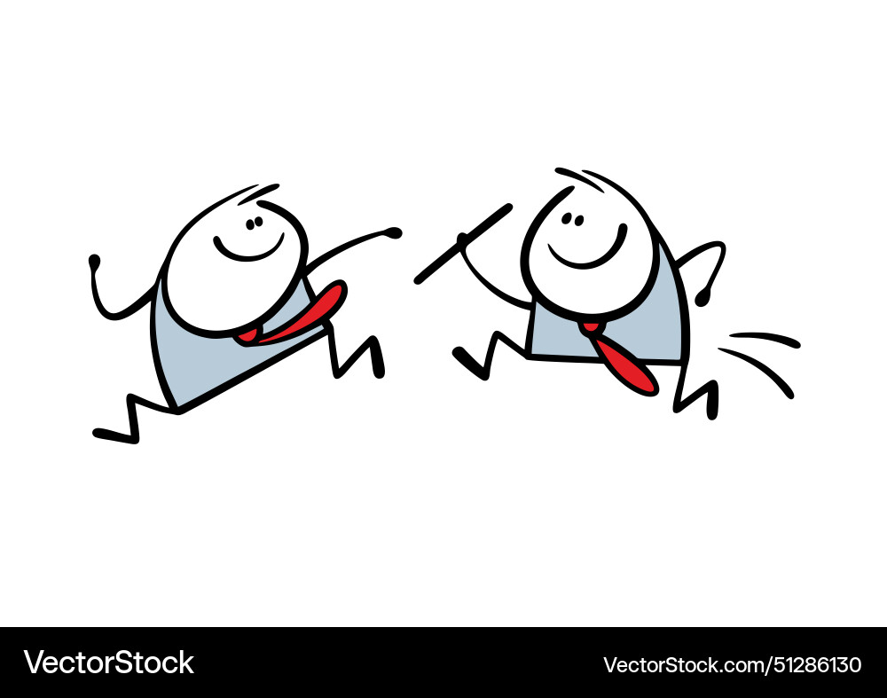 Business concept of teamwork two stickmen run Vector Image