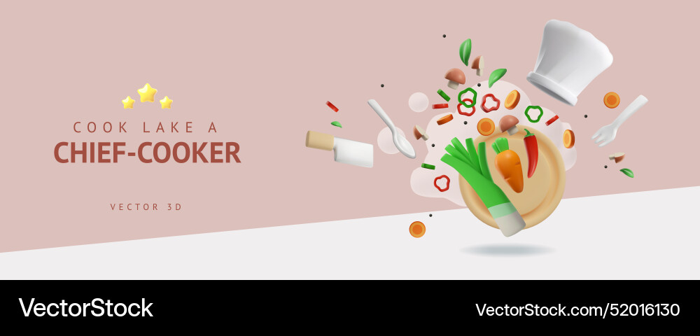 Cook like a chief cooker 3d plastic style Vector Image