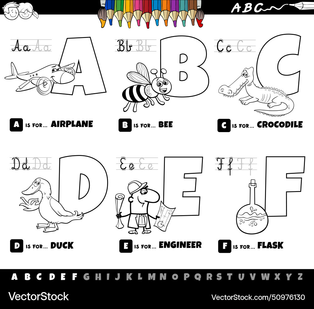 Educational cartoon alphabet letters set from a Vector Image