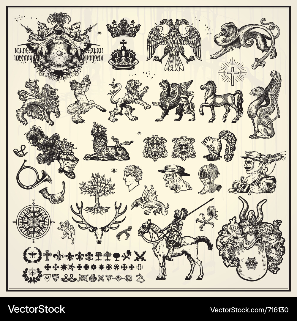 Heraldic elements collection Royalty Free Vector Image