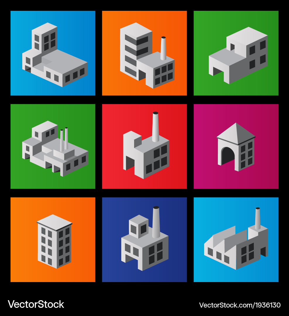 Icons with factories and plants Royalty Free Vector Image