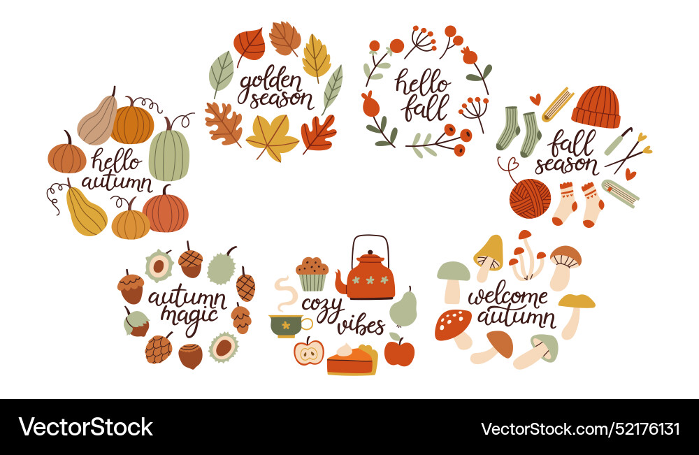 Autumn Lettering & Fall Stickers Royalty Free Vector