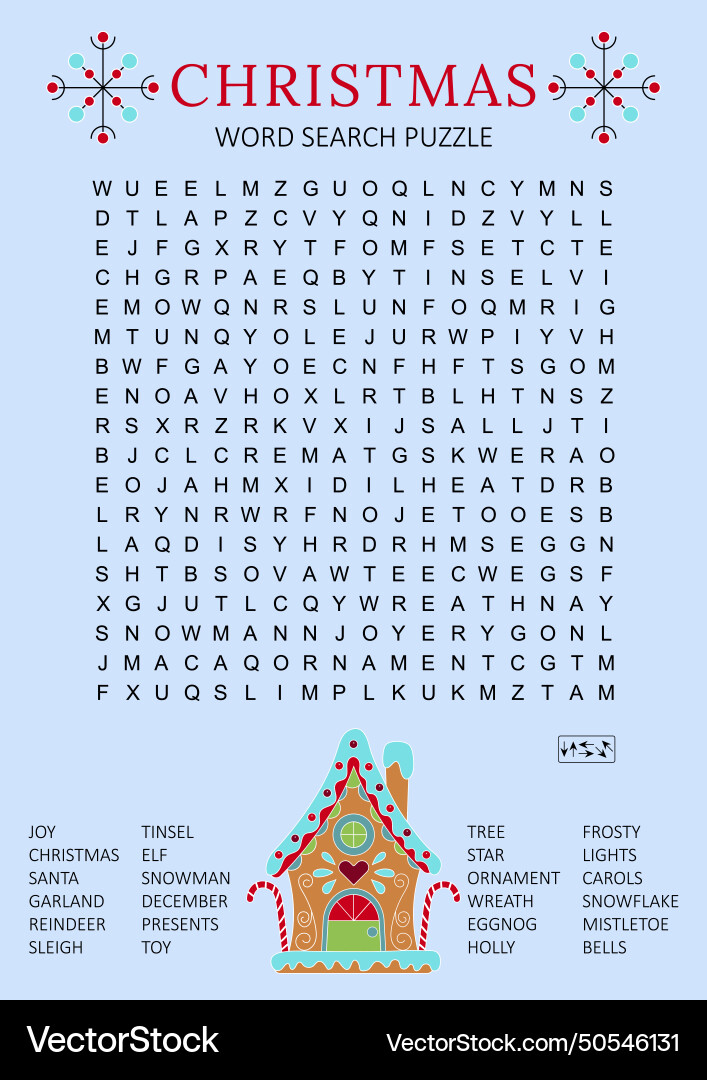 Christmas word search puzzle crossword game Vector Image