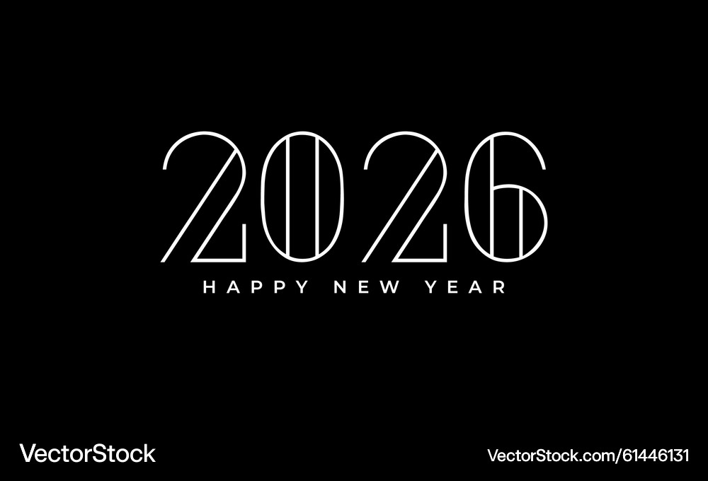 Happy New Year 2026 Minimalist Outline – Royalty-Free Vector | VectorStock