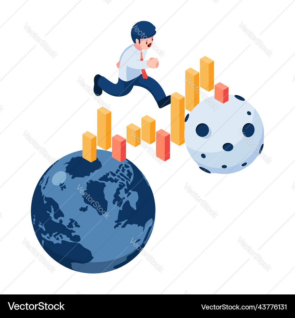 Isometric businessman walking on uptrend graph Vector Image