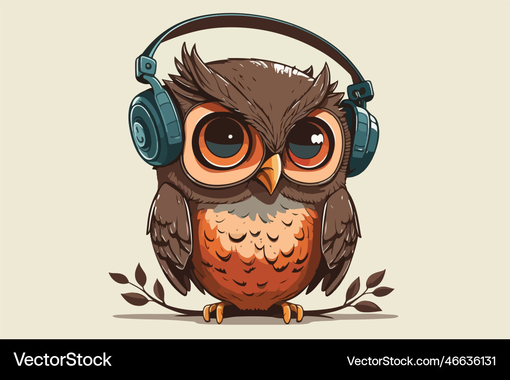 Owl with headphones vintage Royalty Free Vector Image