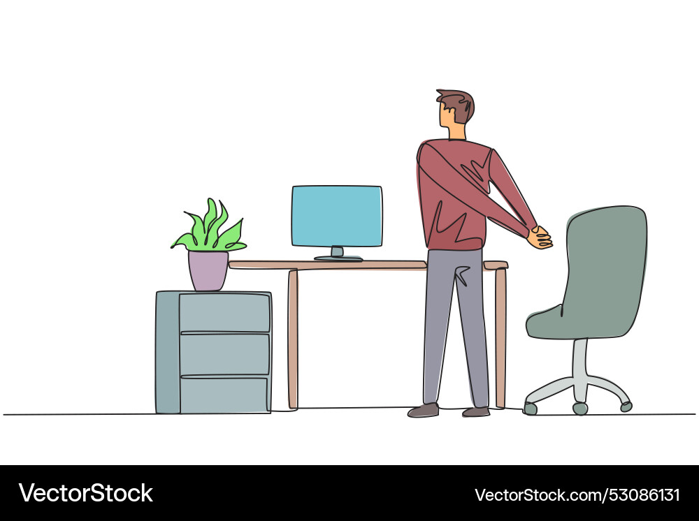 Single continuous line drawing man stands Vector Image