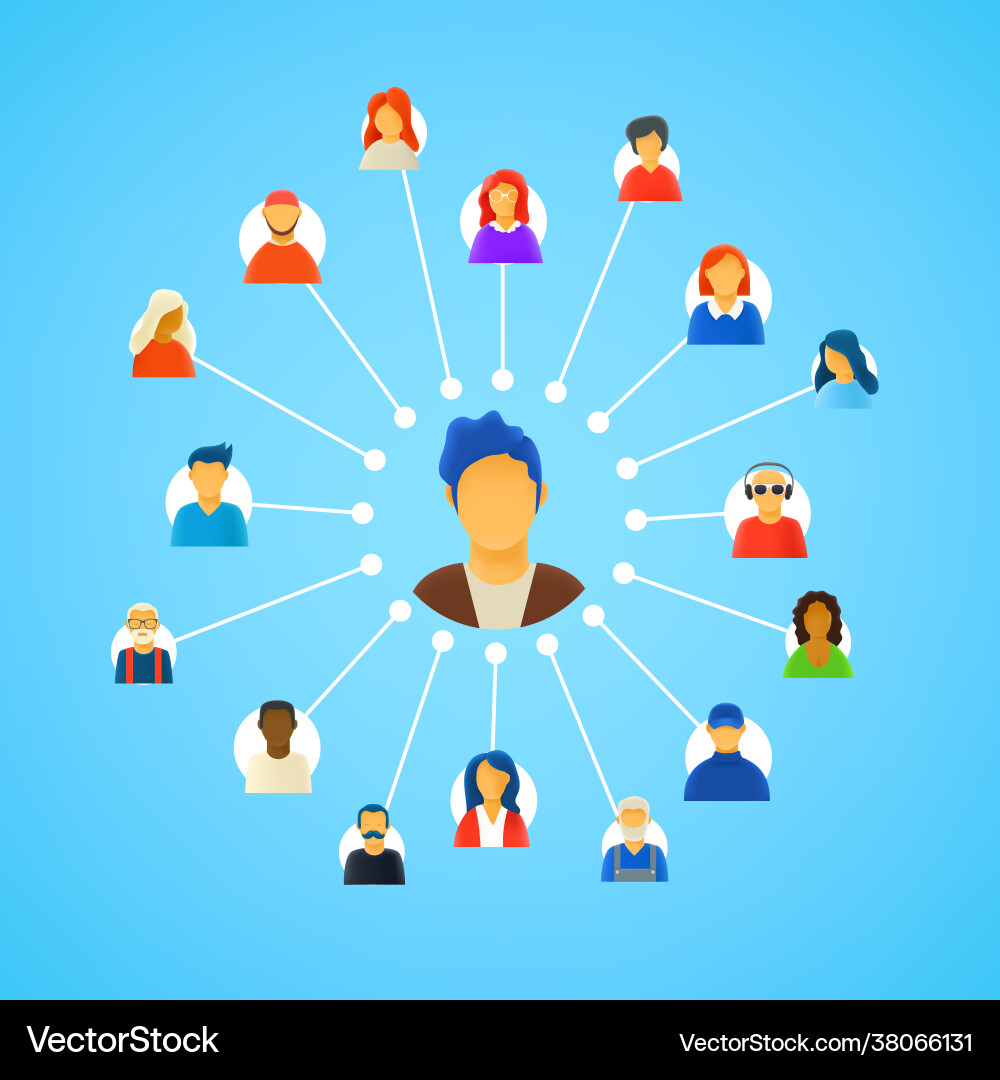 Social media network scheme with people Royalty Free Vector