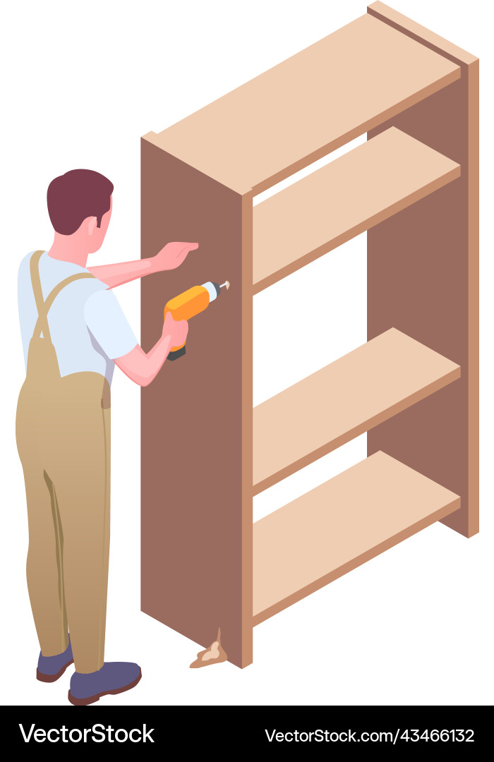 Assembling wooden cabinet composition Royalty Free Vector