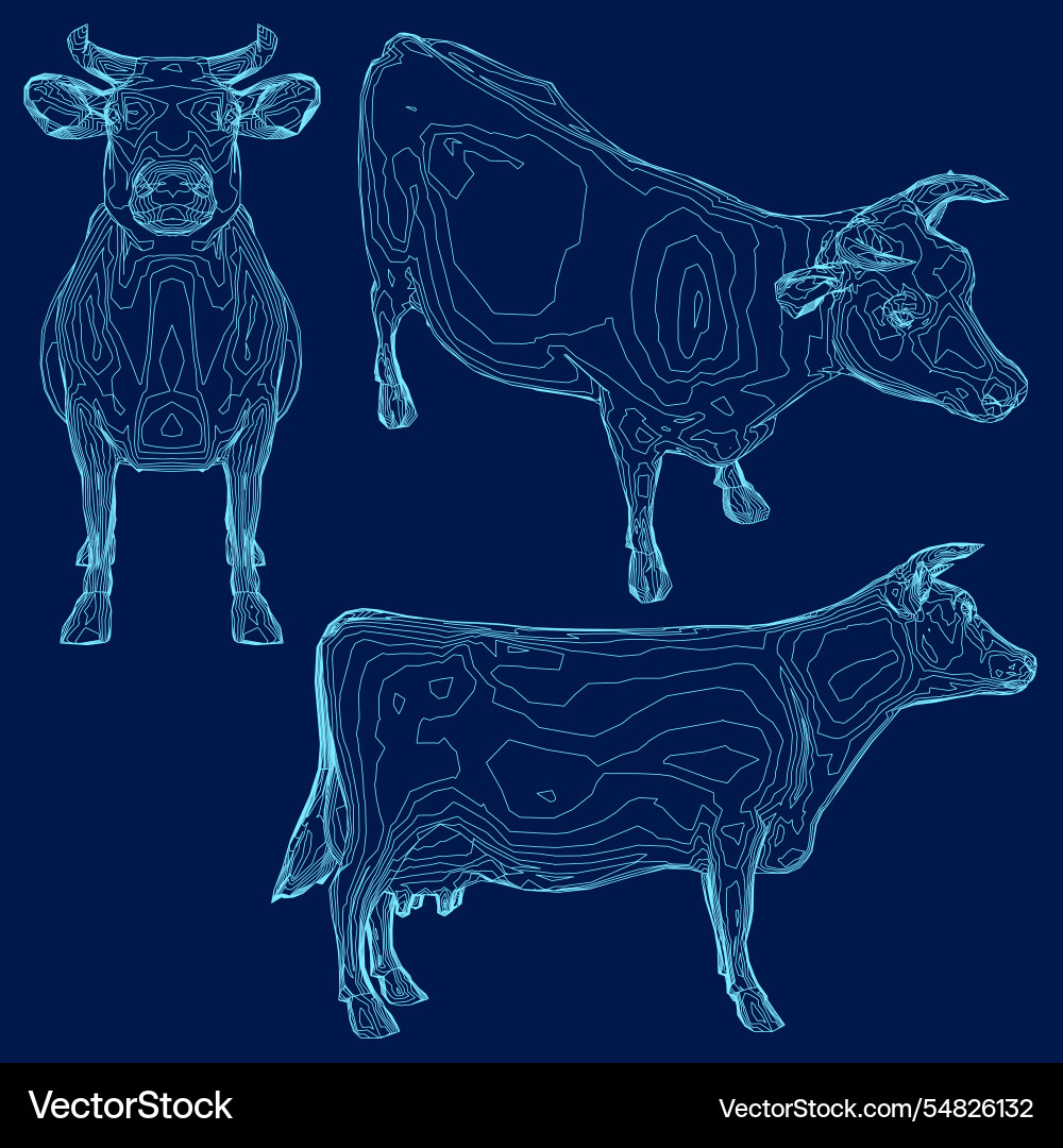 Blue contour set mother cow standing design Vector Image