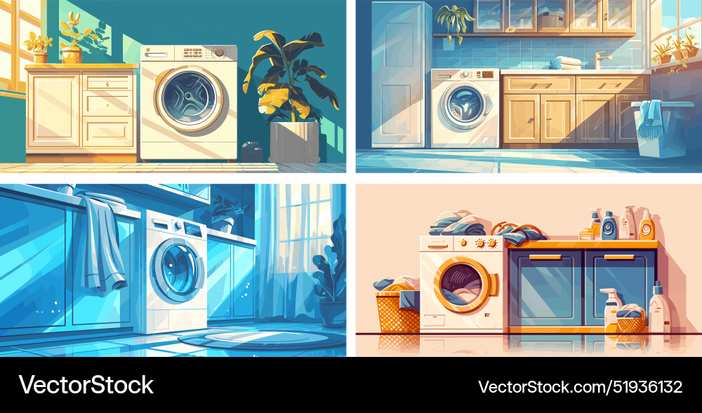 Cartoon laundry room set washing dryer machine Vector Image