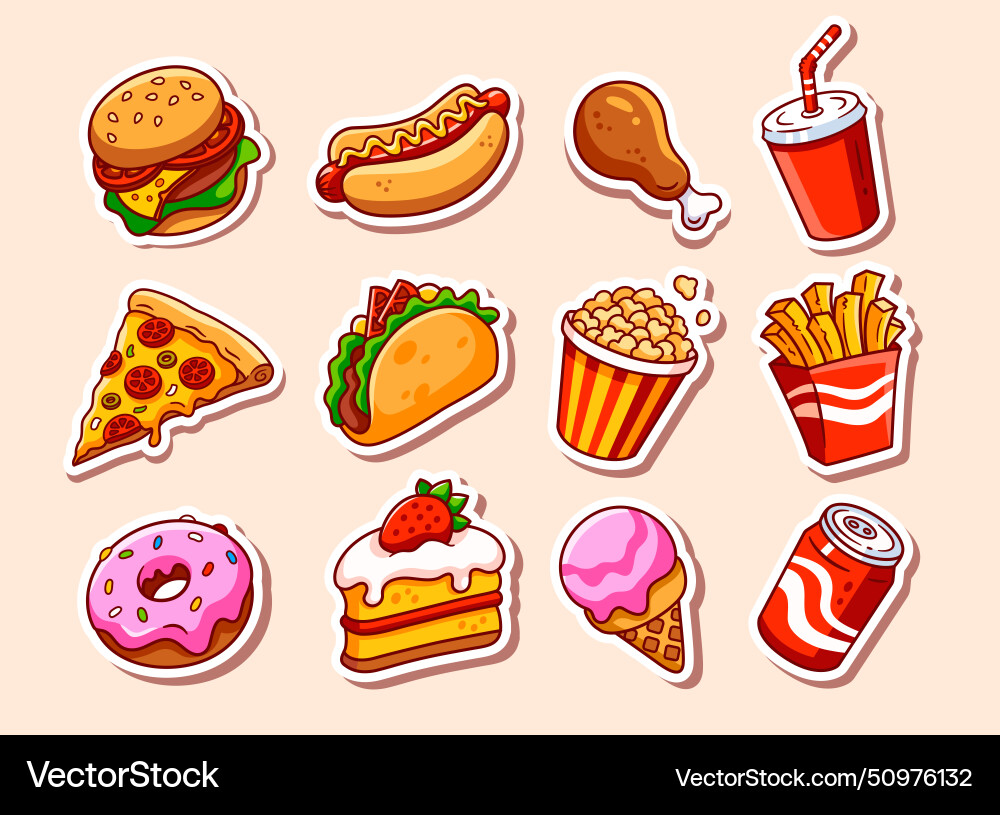 Fast food stickers set Royalty Free Vector Image