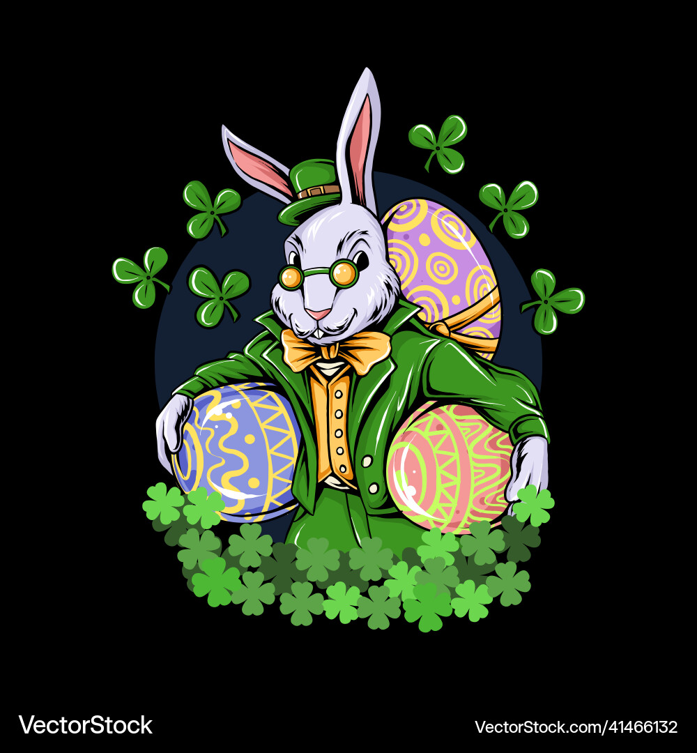 Stpatricks day bunny brings easter eggs Royalty Free Vector