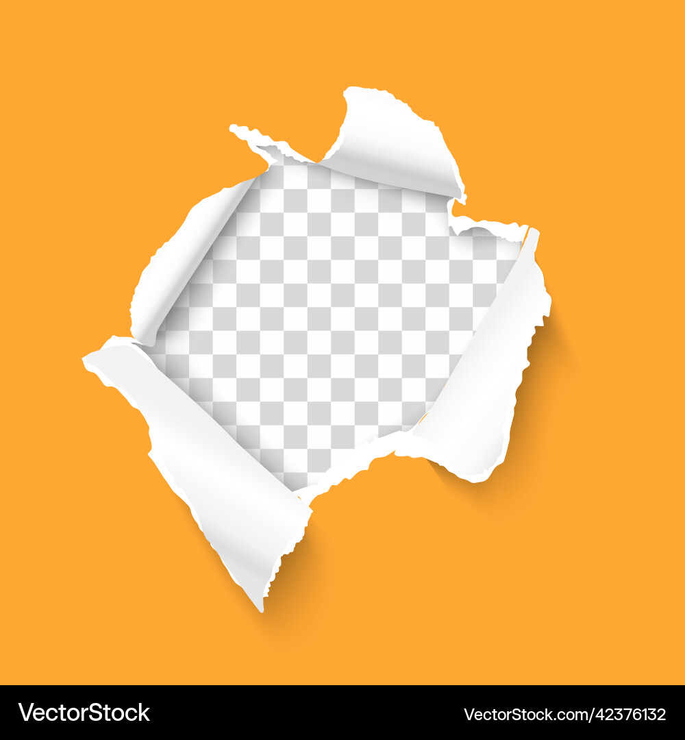 Torn hole in paper sheet on a transparent Vector Image