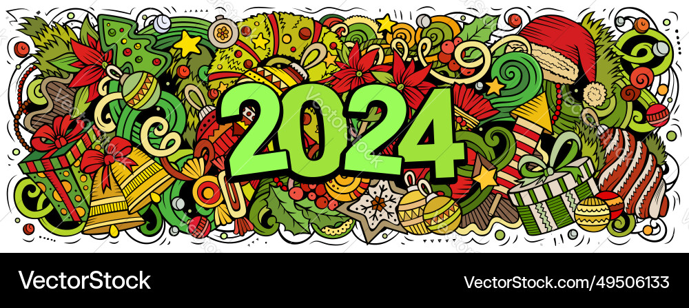 2024 doodles horizontal new year objects Vector Image