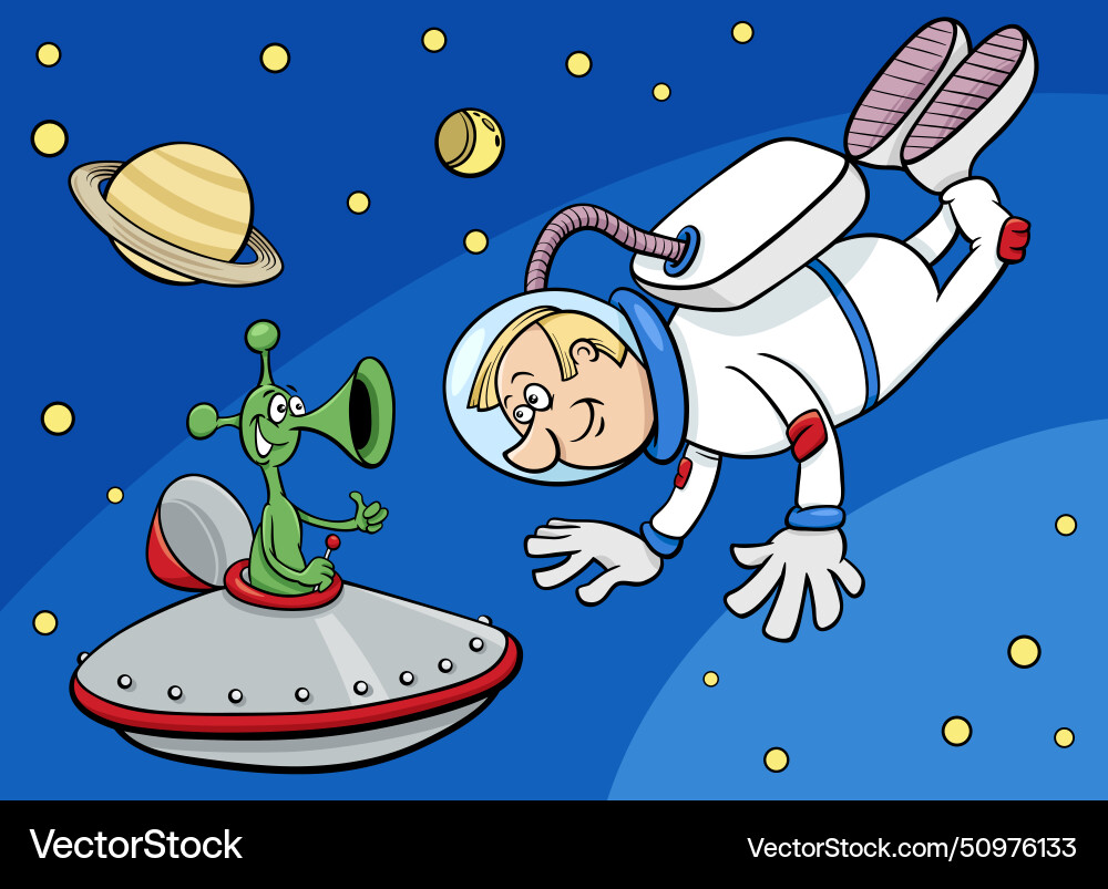 Cartoon spaceman or astronaut with funny alien Vector Image