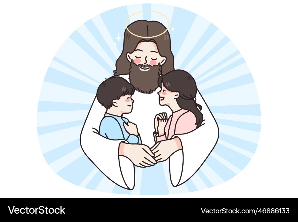 Jesus christ hug cuddle small children Royalty Free Vector