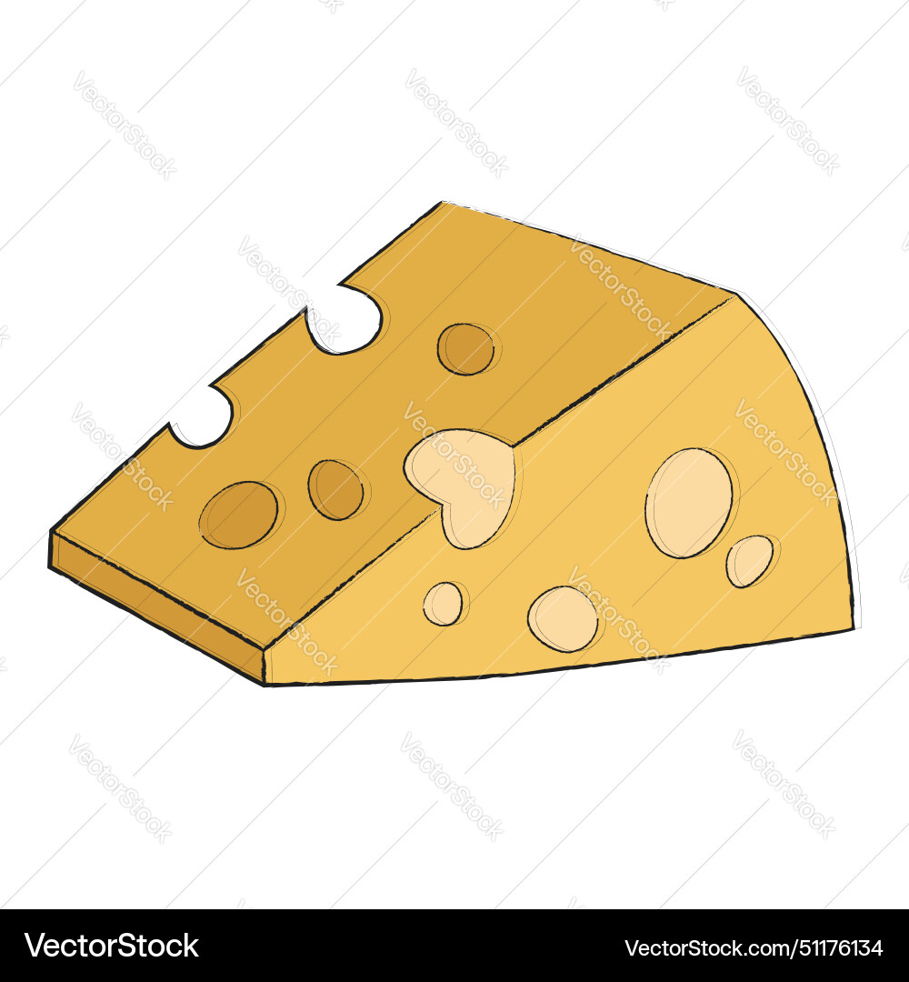 Beautiful triangular piece of yellow hard cheese Vector Image