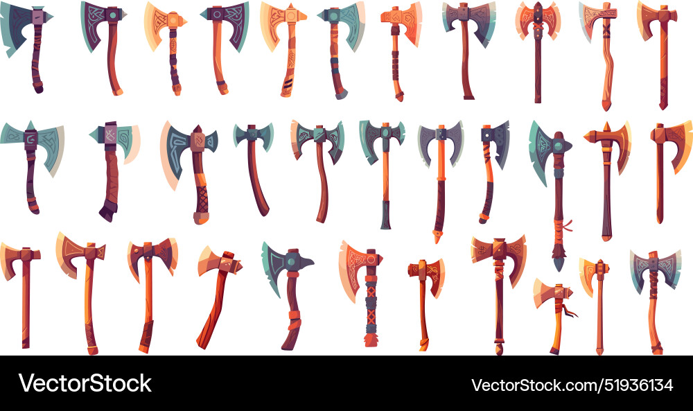 Cartoon medieval battle axe set ancient old Vector Image