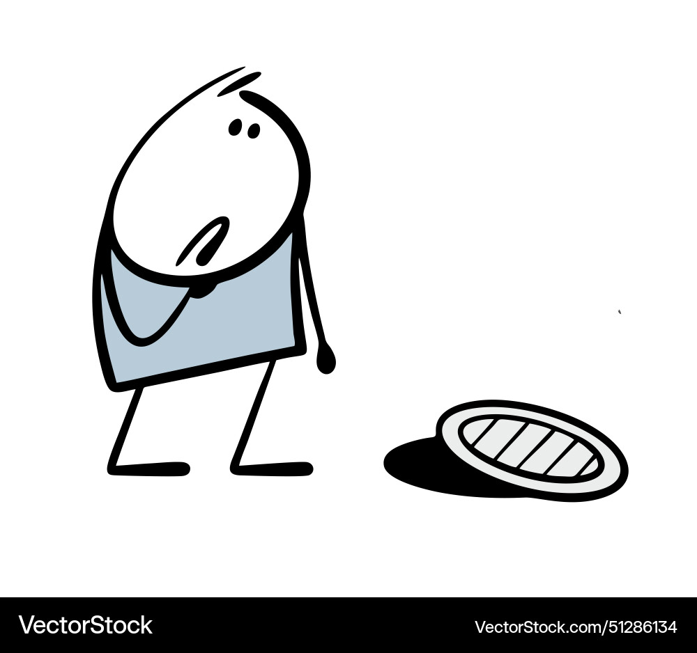 Cartoon stickman looks at the open hatch Vector Image
