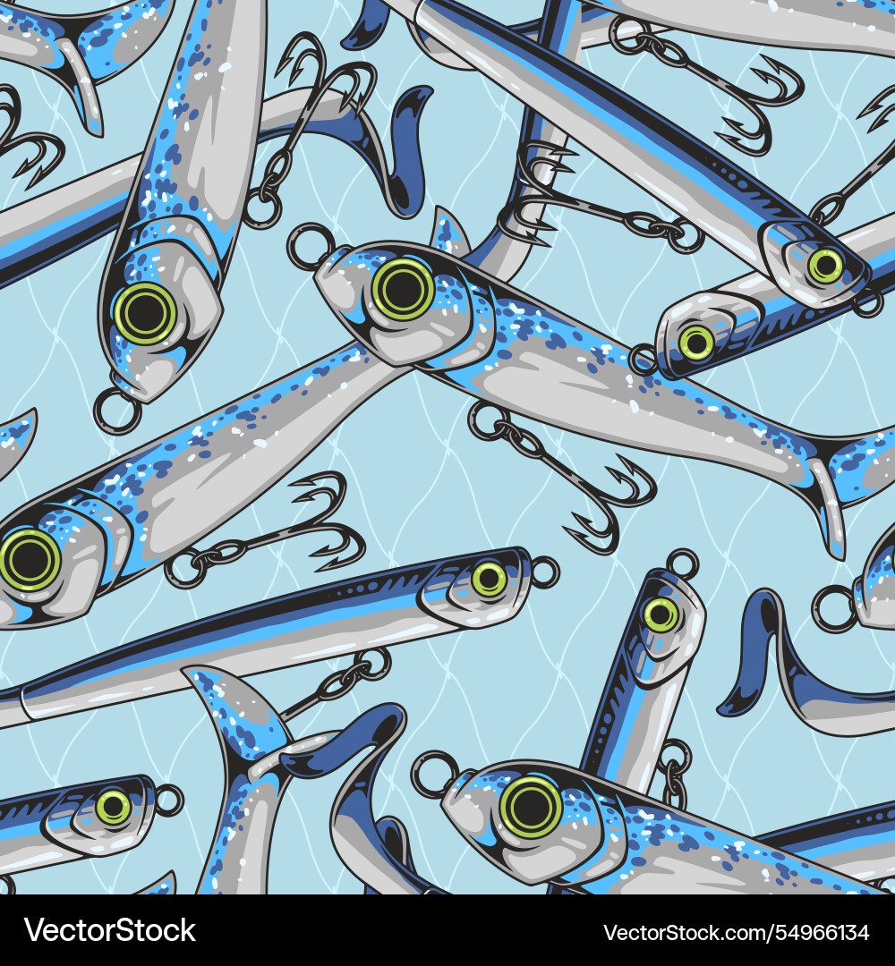 Fishing lures on blue background Royalty Free Vector Image