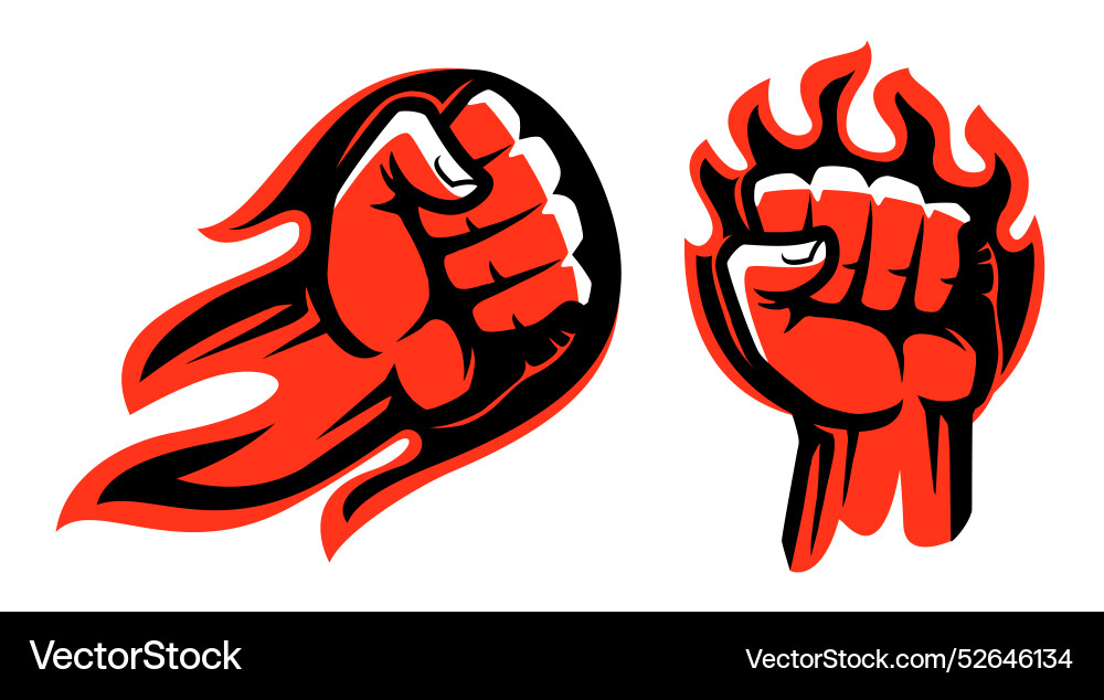 Flaming red fiery fist emblem Royalty Free Vector Image