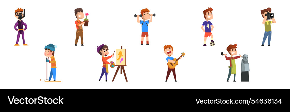 Man character engaged in different pastime Vector Image