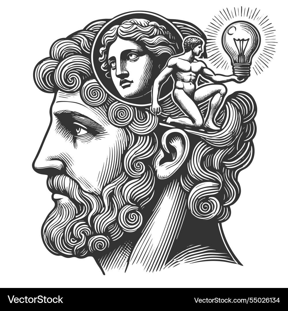 Philosophical head with creative concept Vector Image