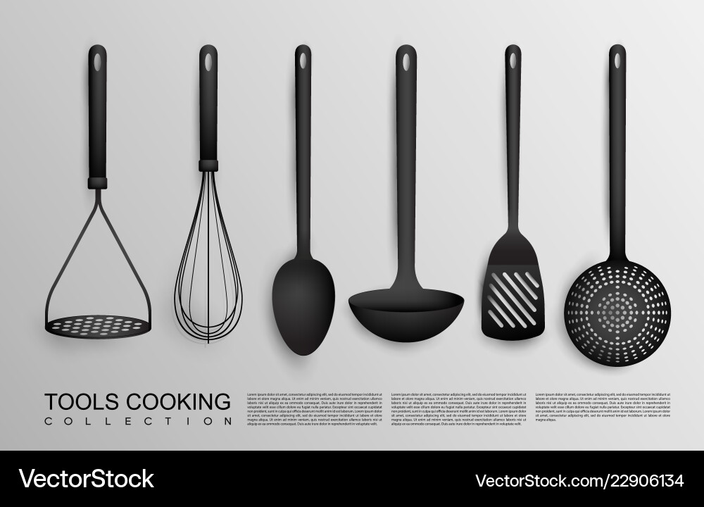 Realistische schwarze Küchenwerkzeuge Sammlung Vektorbild