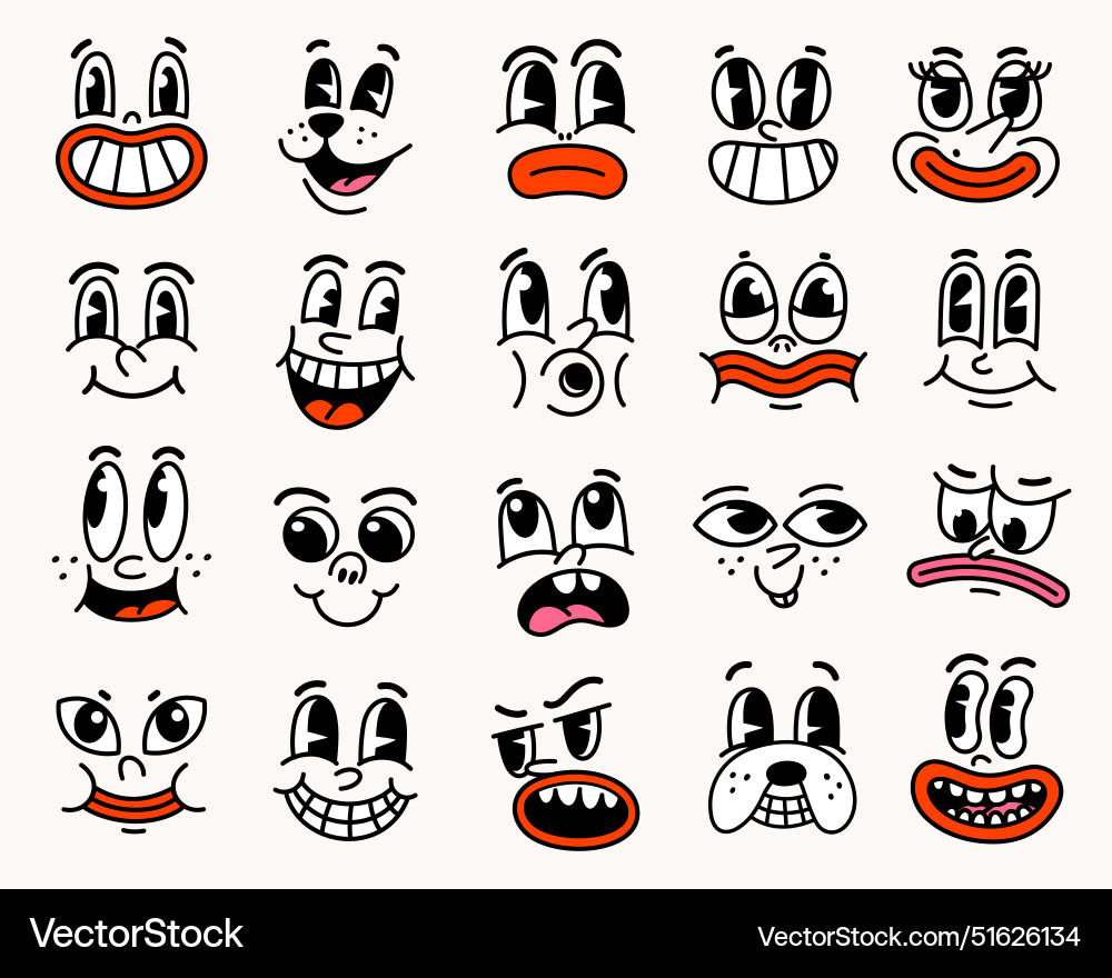 Retro cartoon characters funny faces Royalty Free Vector