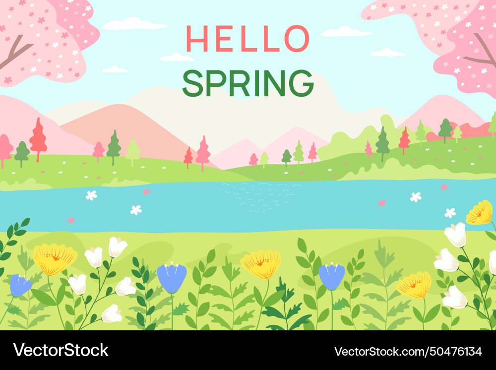 Spring landscape background hello Royalty Free Vector Image