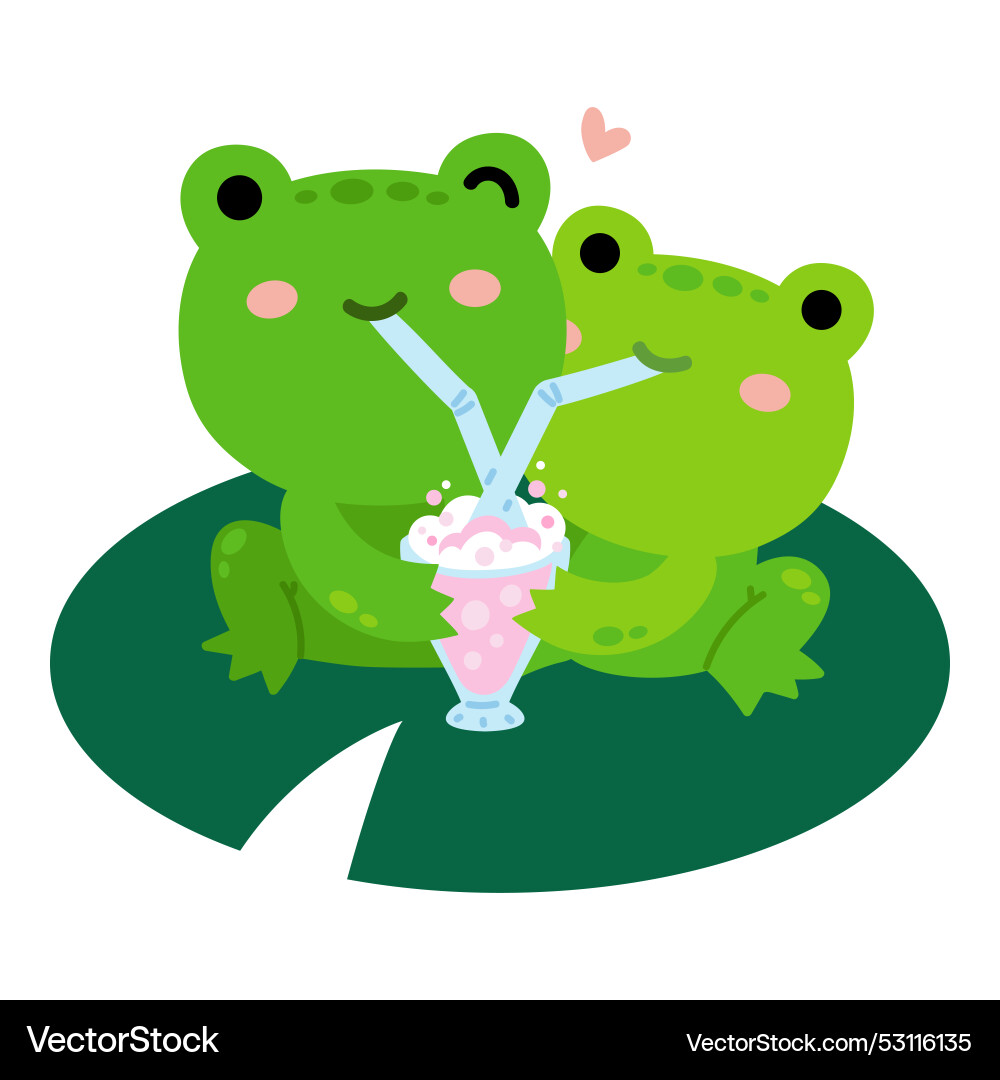 Cartoon cute characters two frogs and milkshake Vector Image