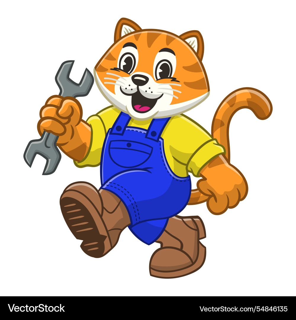 Cheerful Tiger Mechanic Mascot Royalty Free Vector Image