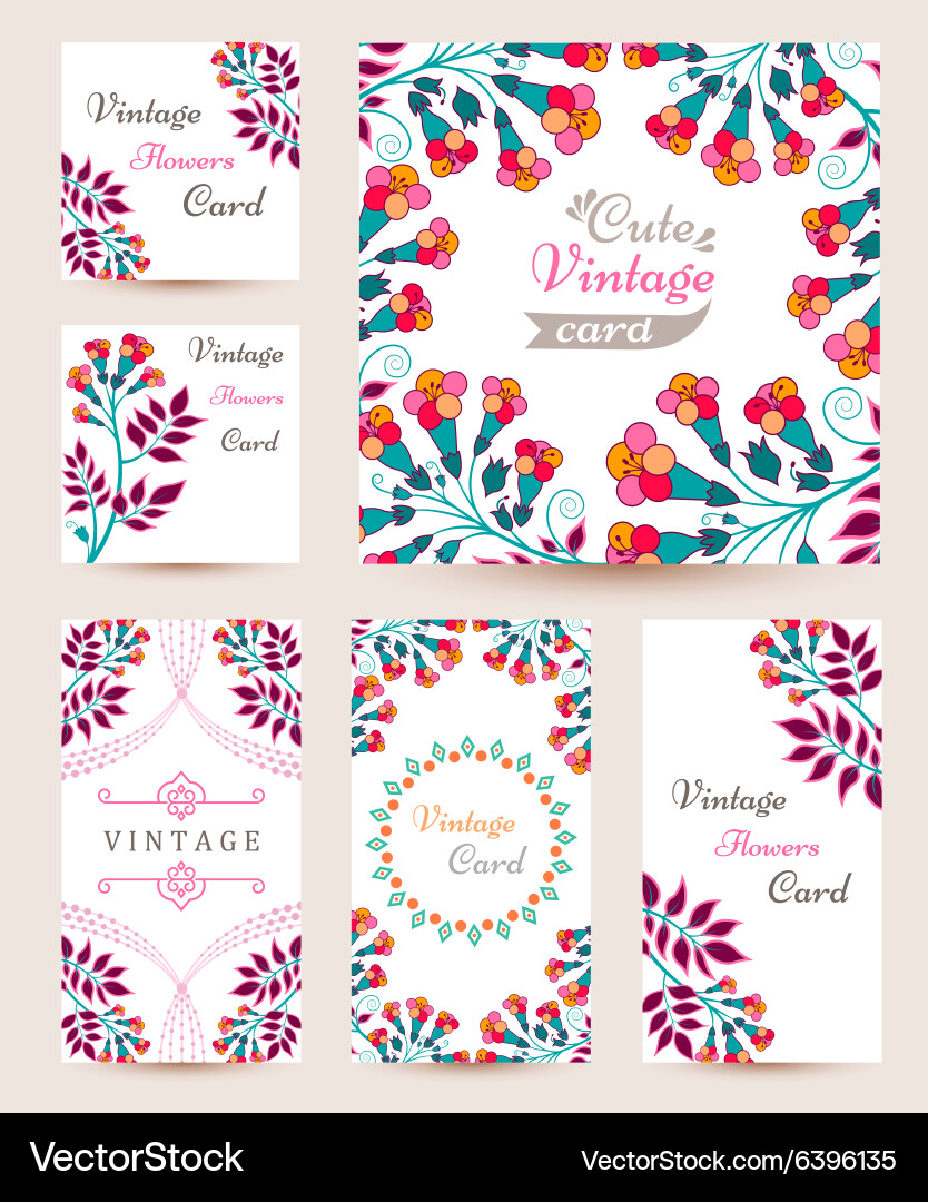 Elegant cards with multi colored flowers Vector Image