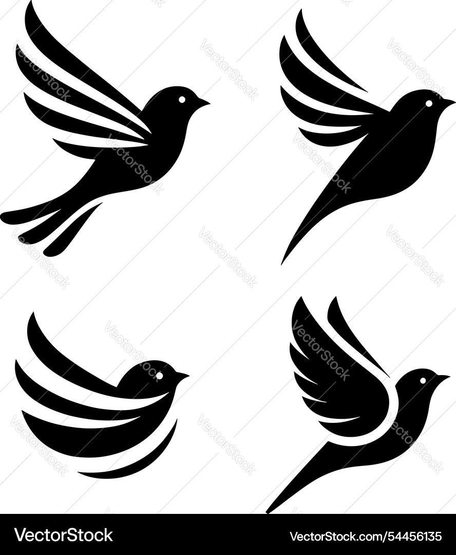 Four stylized black birds in flight Royalty Free Vector
