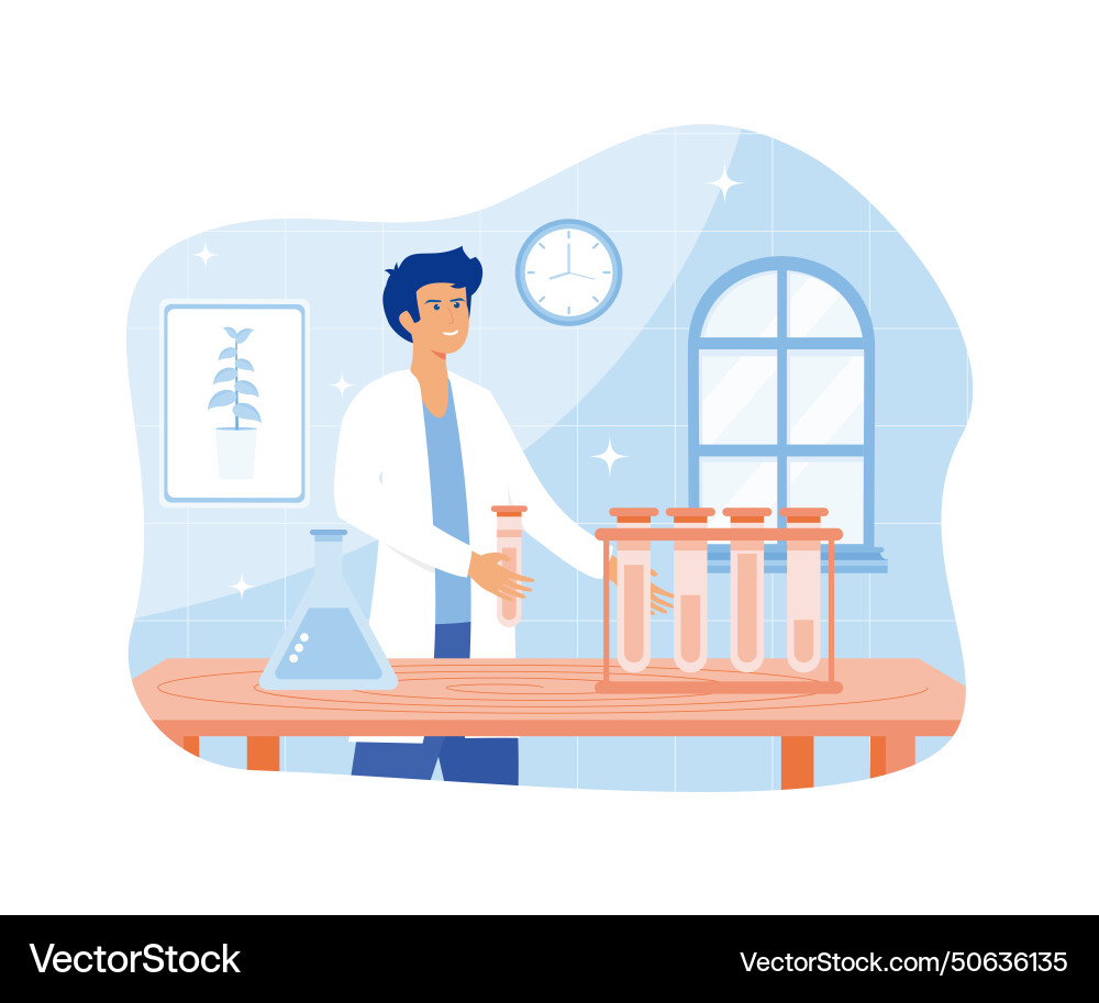 Male scientist with flasks experimental – Royalty-Free Vector | VectorStock