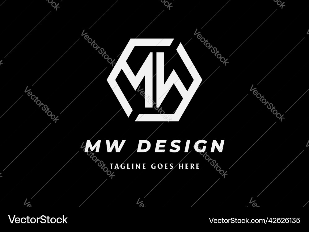 Monogram initials mw wm letter m w hexagon logo Vector Image
