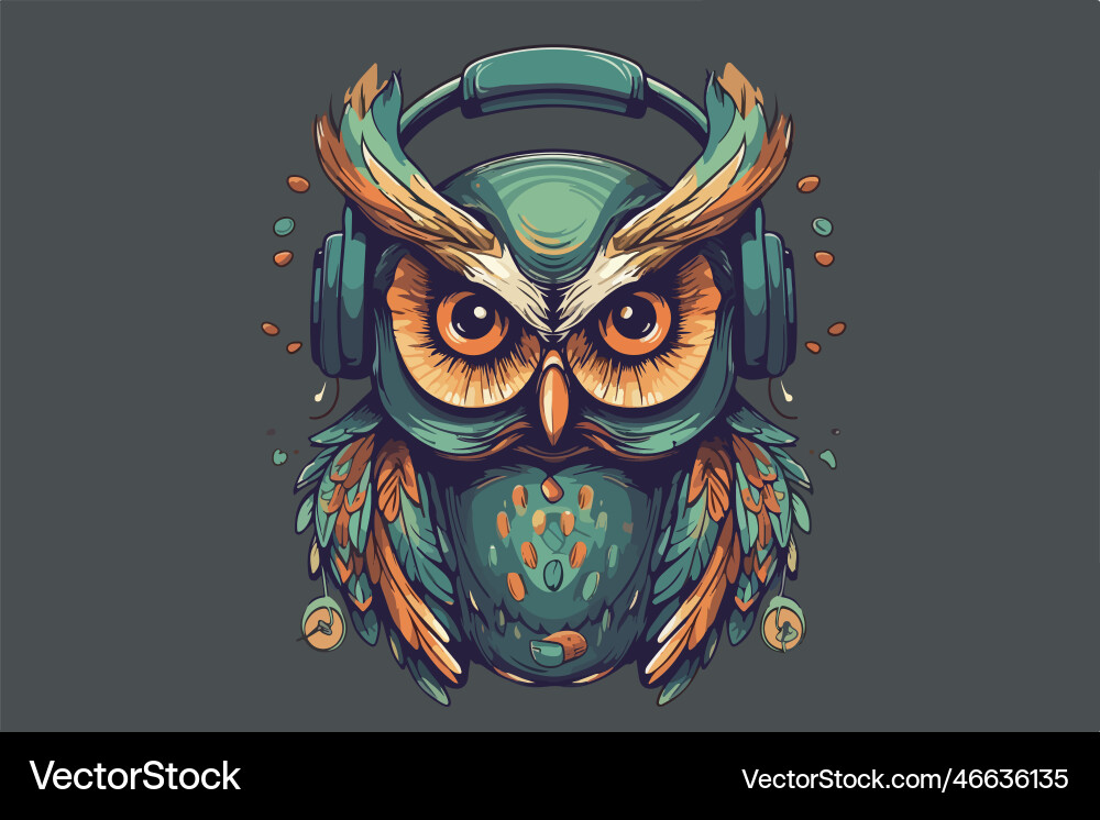 Owl with headphones vintage Royalty Free Vector Image