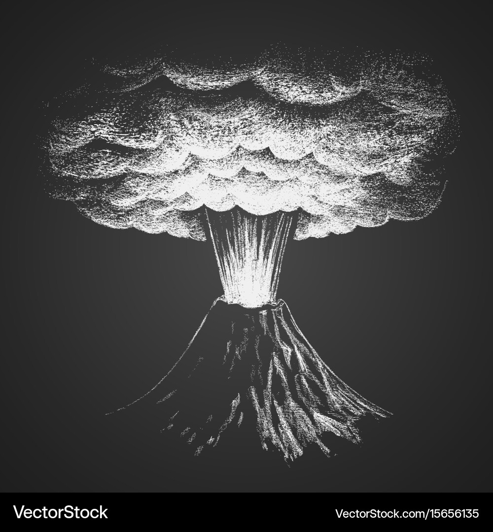 Volcanic eruption chalk drawing Royalty Free Vector Image