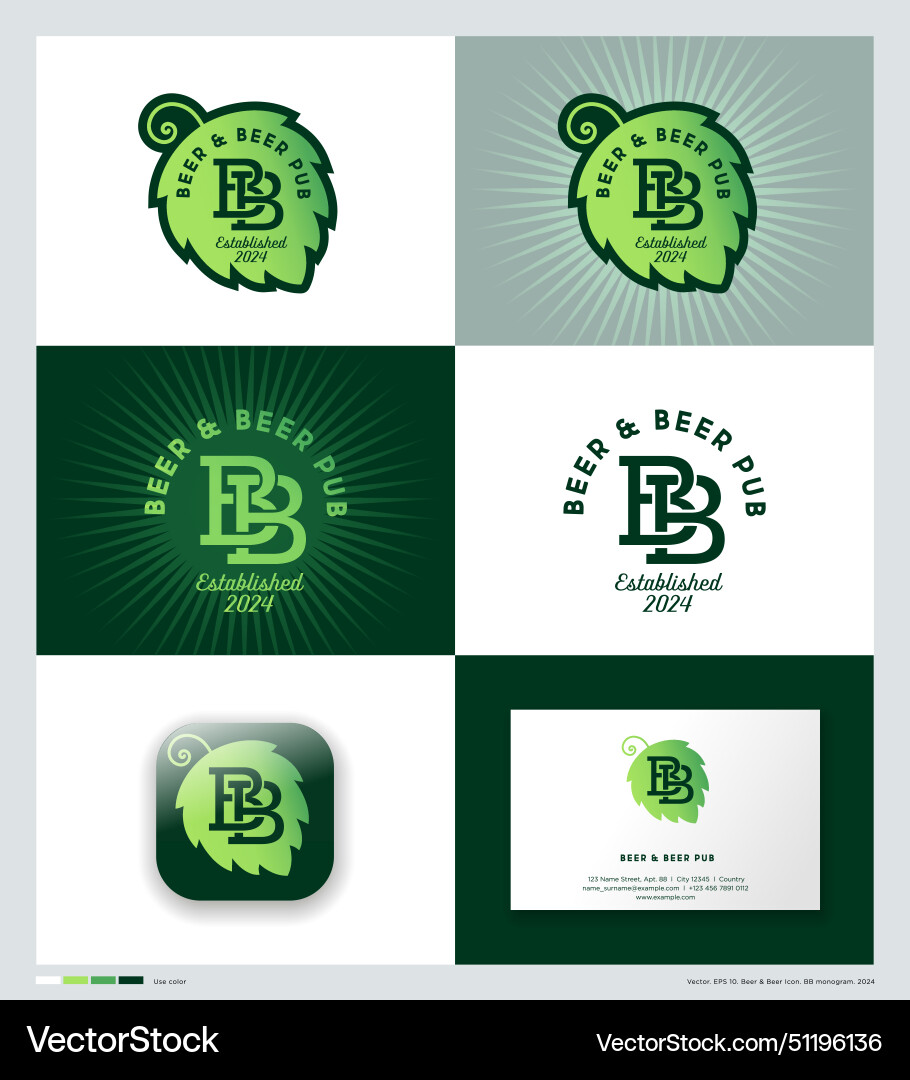 Beer badge hop cone double b monogram identity Vector Image