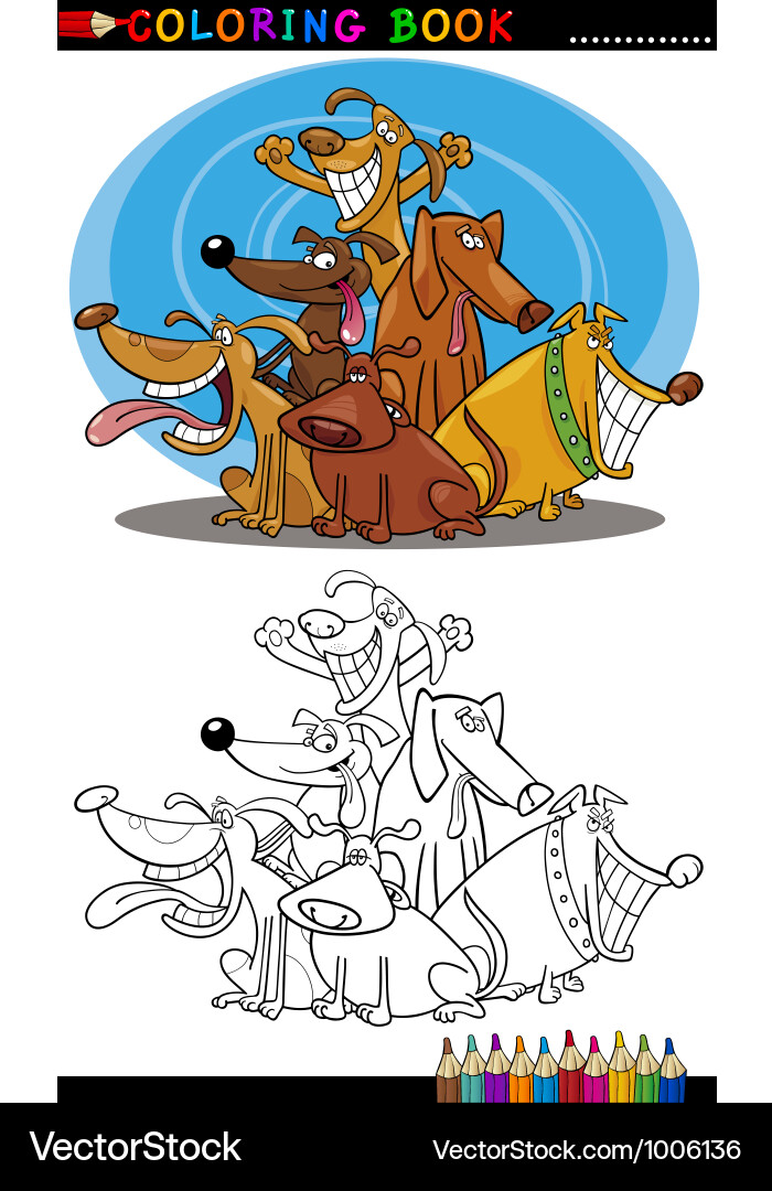 Cartoon dogs for coloring book or page Royalty Free Vector