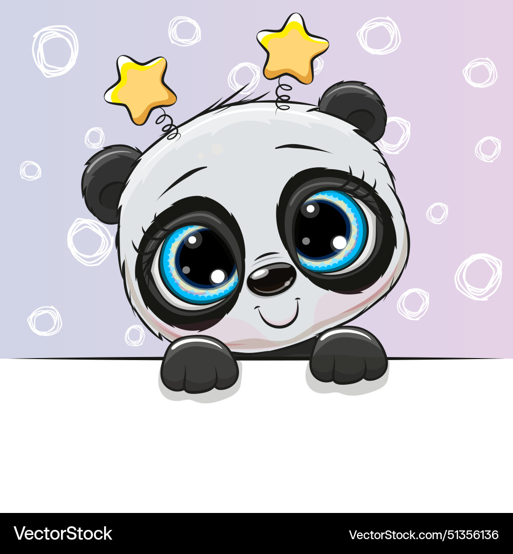 Cartoon panda a on purple background Royalty Free Vector