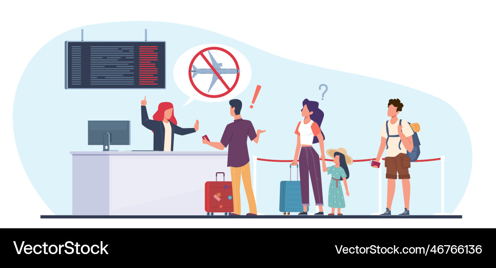 Flight delay or cancellation passengers upset Vector Image