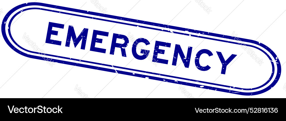 Grunge blue emergency word rubber seal stamp Vector Image