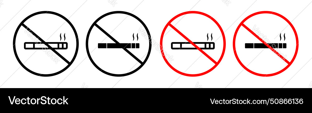 No smoking cigarette sign icon set ban cigarette Vector Image