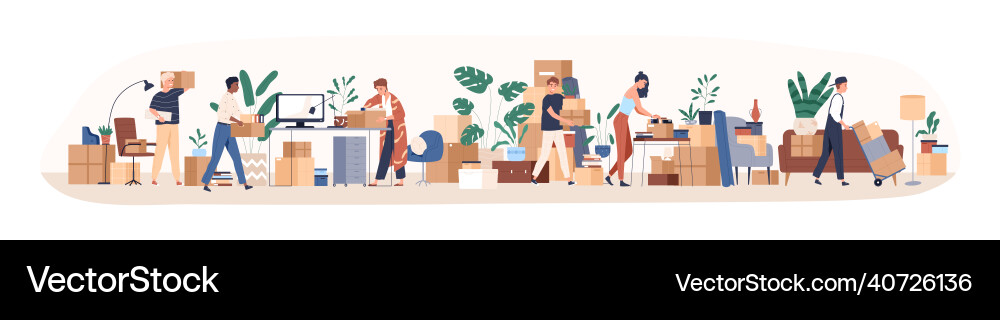 Office relocation concept people with boxes Vector Image