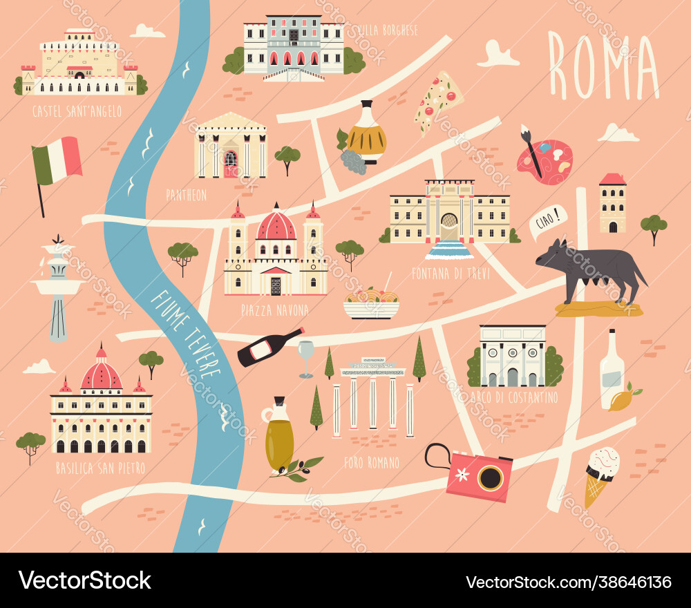 Rome Landmarks Map Royalty Free Vector Image - VectorStock