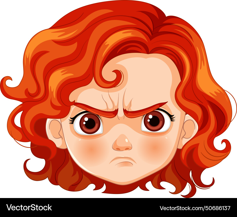 A girl with frowning angry face Royalty Free Vector Image