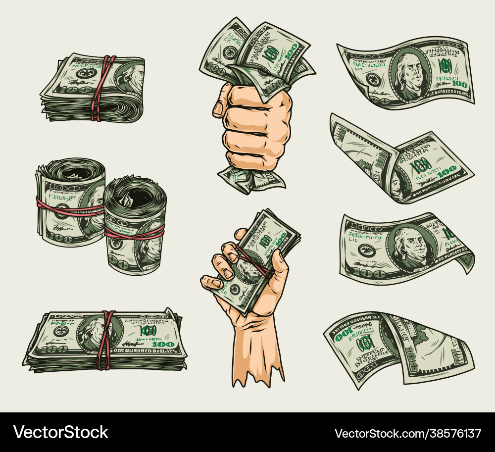 Money elements colorful composition Royalty Free Vector